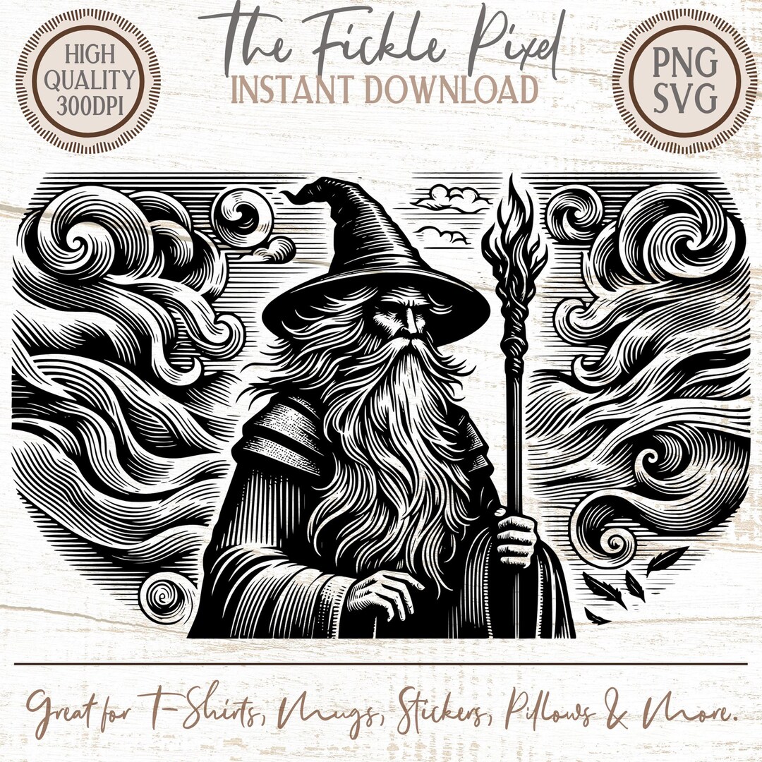 Wizard Outline SVG PNG | Magic Sorcerer Clipart | Laser Engraving ...