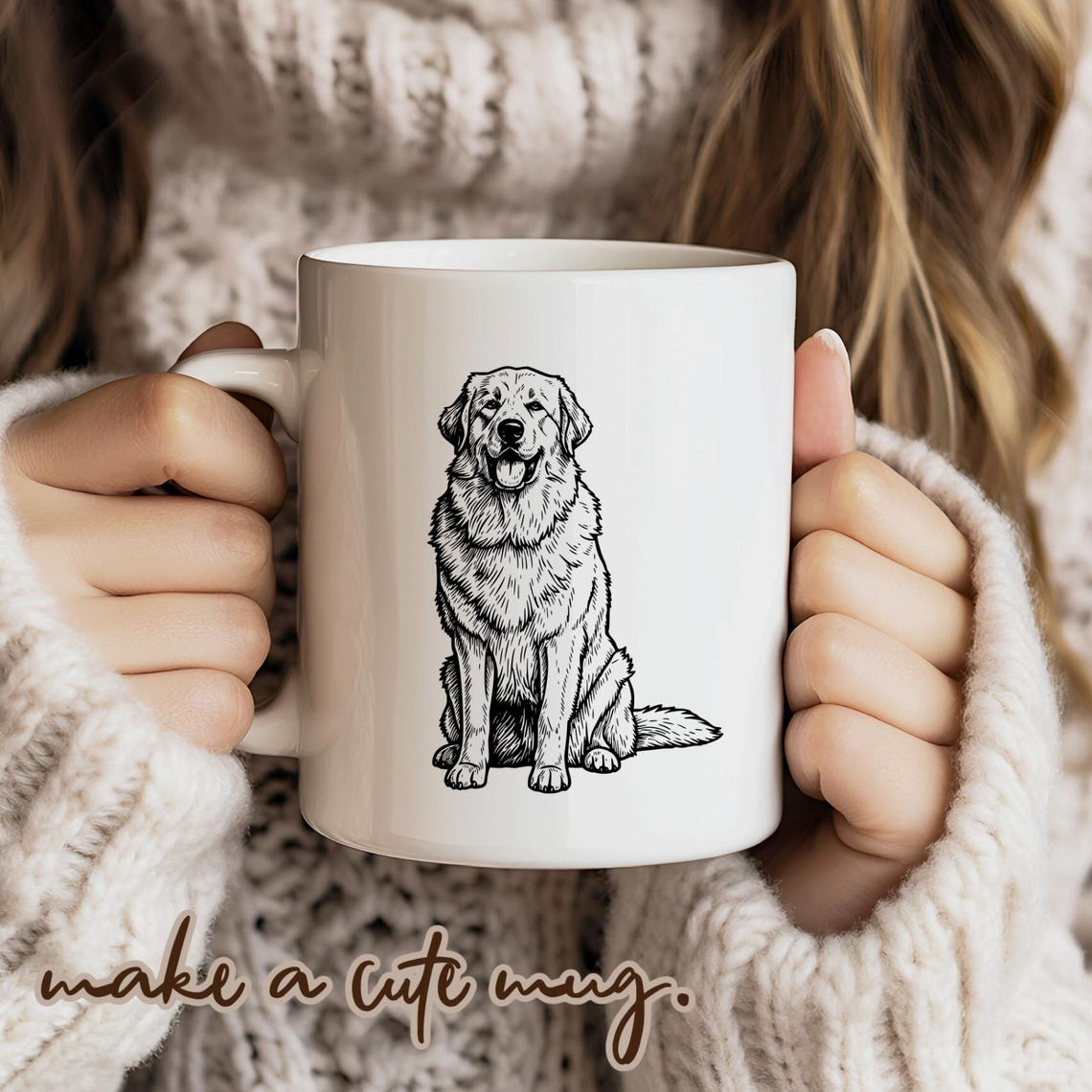 Great Pyrenees Line Art SVG PNG Happy Dog Stamp Style Digital Download ...