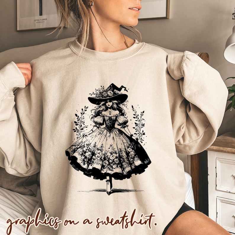 Whimsical Witch PNG, Floral Gothic Clipart, Vintage Halloween Art ...