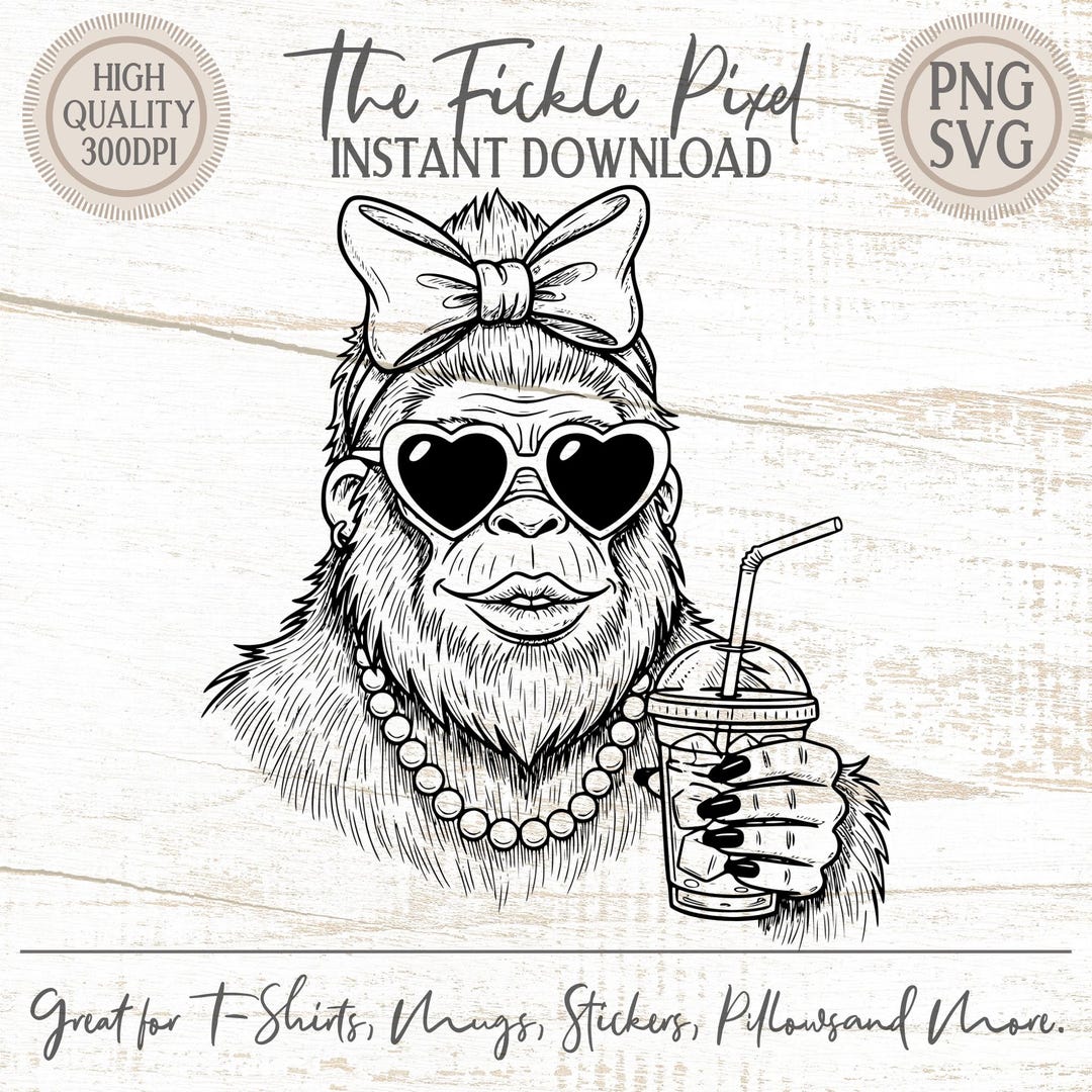 Sassy Bigfoot Lady PNG SVG, Bougie Sasquatch With Pearls Sublimation ...