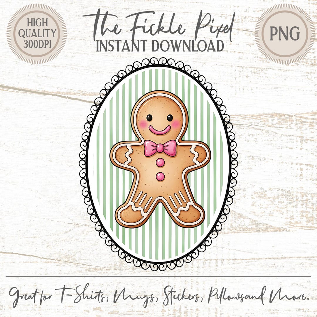 Preppy Gingerbread Man PNG, Pink Bow Tie Cookie Clipart, Vintage ...