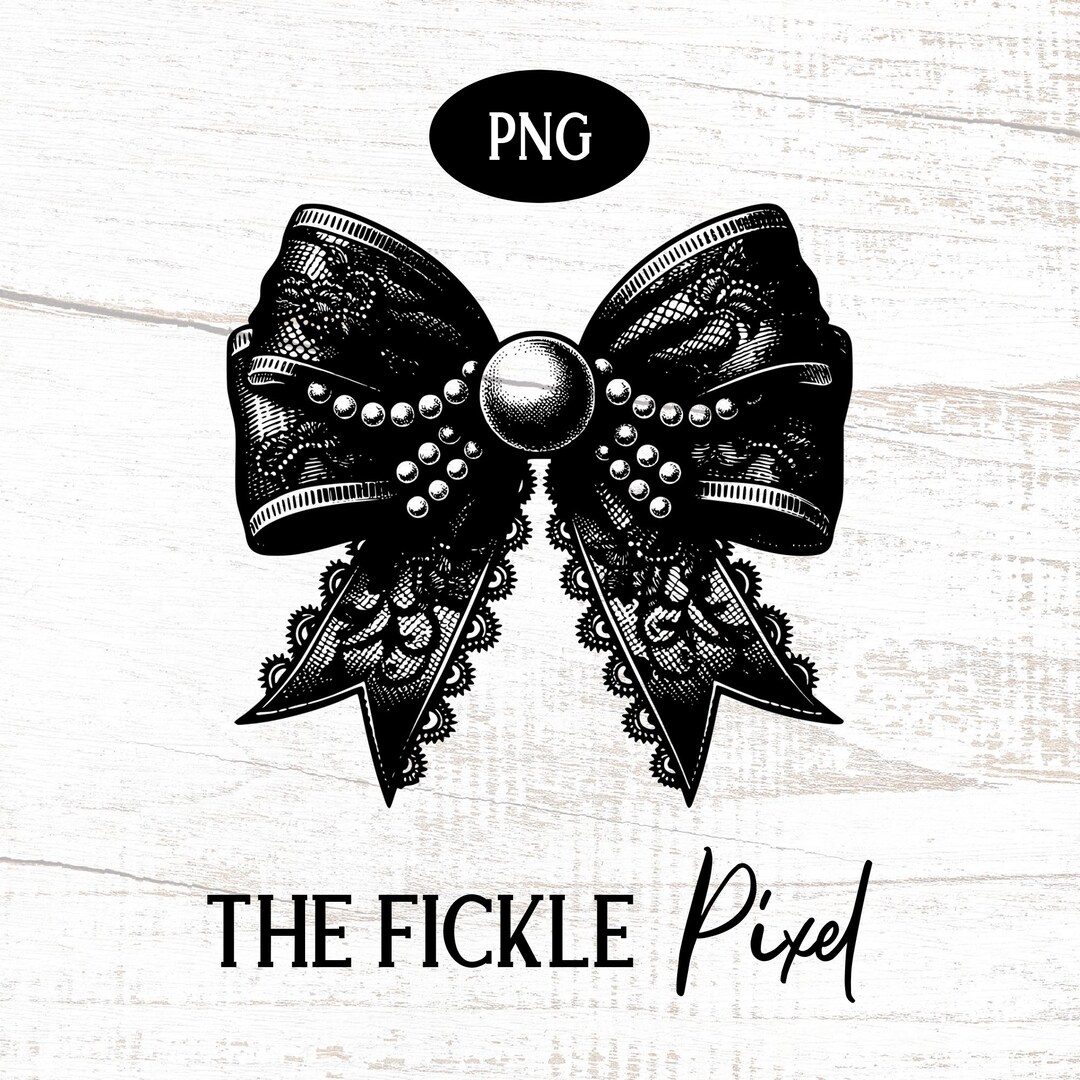 Coquette Black Lace Bow Pearls PNG, Pretty Lacey Bow SVG, Sublimate ...