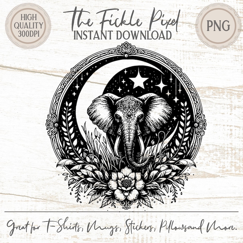 Celestial Elephant Moon PNG, Mystical Boho Clipart (digital Download ...