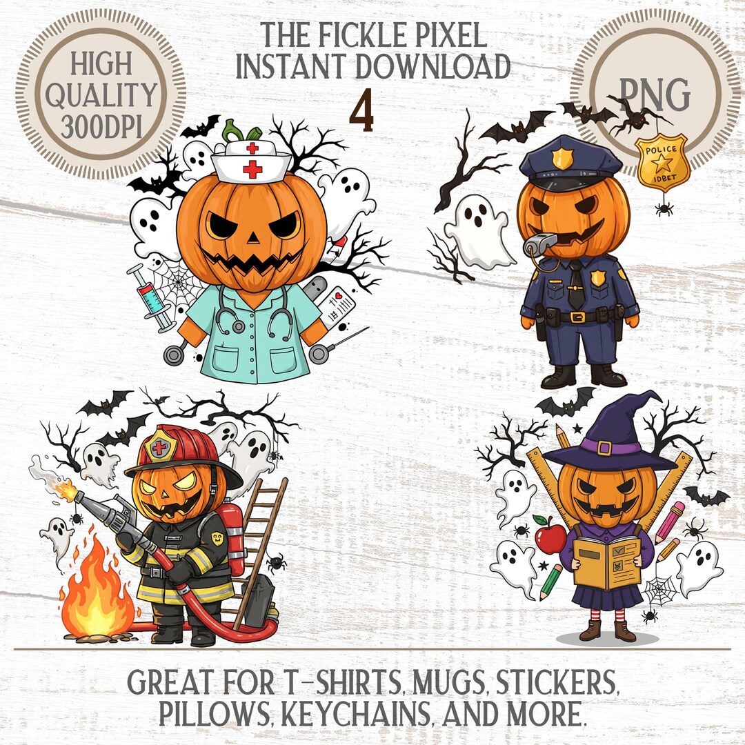 Halloween Occupation PNG 5bundle, Spooky Nurse Teacher Police ...