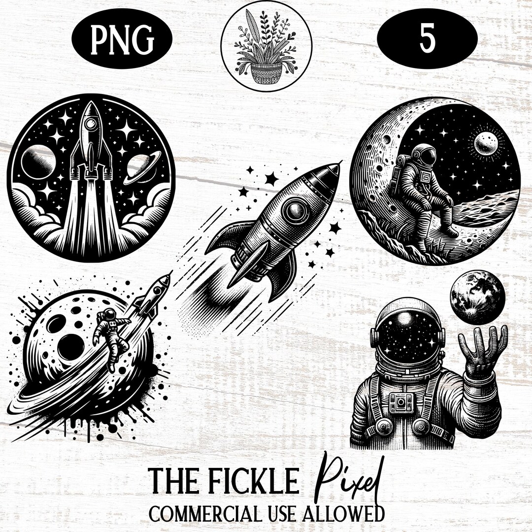 Outer Space Clipart Bundle | Astronaut SVG, Rocket & Moon PNG | Fun ...
