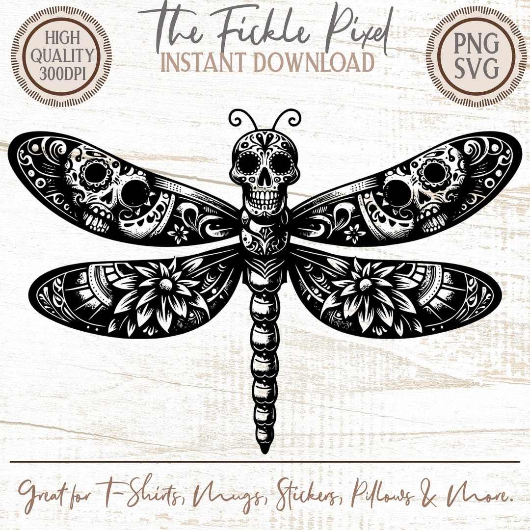 Sugar Skull Dragonfly SVG PNG Dia De Los Muertos Clipart Day of Dead ...