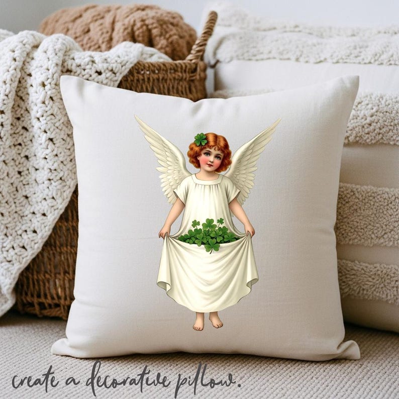 Vintage Shamrock Angel PNG, Irish St Patricks Day Clipart, Retro Lucky ...