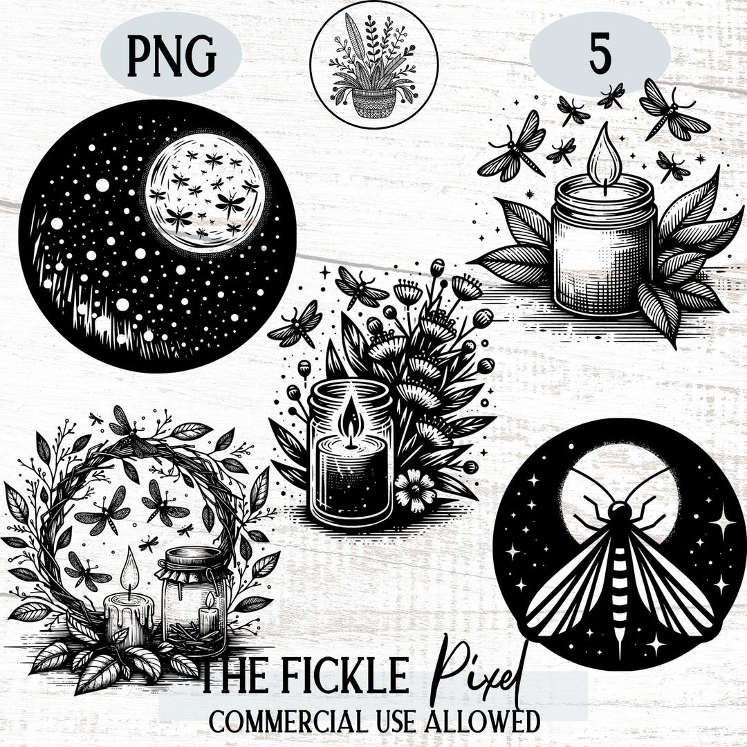 Fireflies PNG Graphics Bundle, Candle Silhouette (digital Download) - Etsy