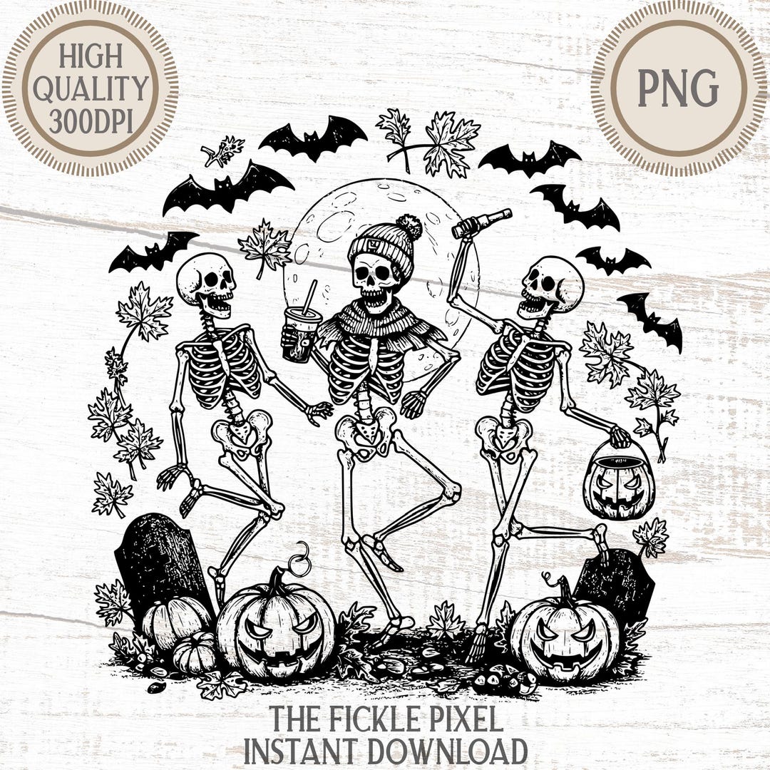 Vintage Halloween Dancing Skeletons PNG: Spooky Fall Decor (digital ...