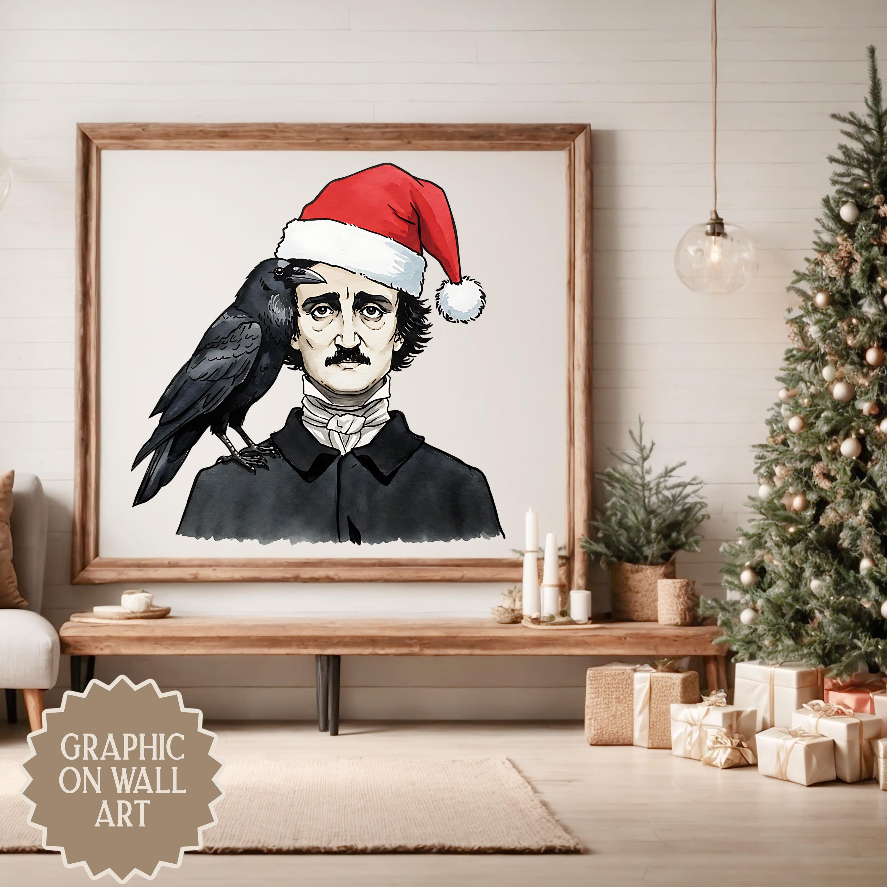 Edgar Allan Poe Raven Holiday Graphic, Santa Hat Christmas PNG ...