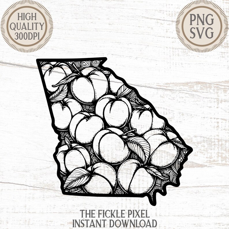 Georgia State Peach SVG PNG – Vintage Art Style Graphic | 300dpi ...