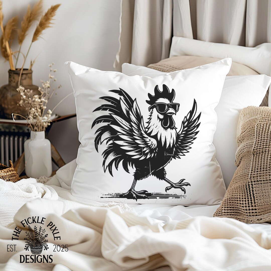 Cocky Rooster Clipart SVG PNG | Vintage Sketch Rooster With Sunglasses ...