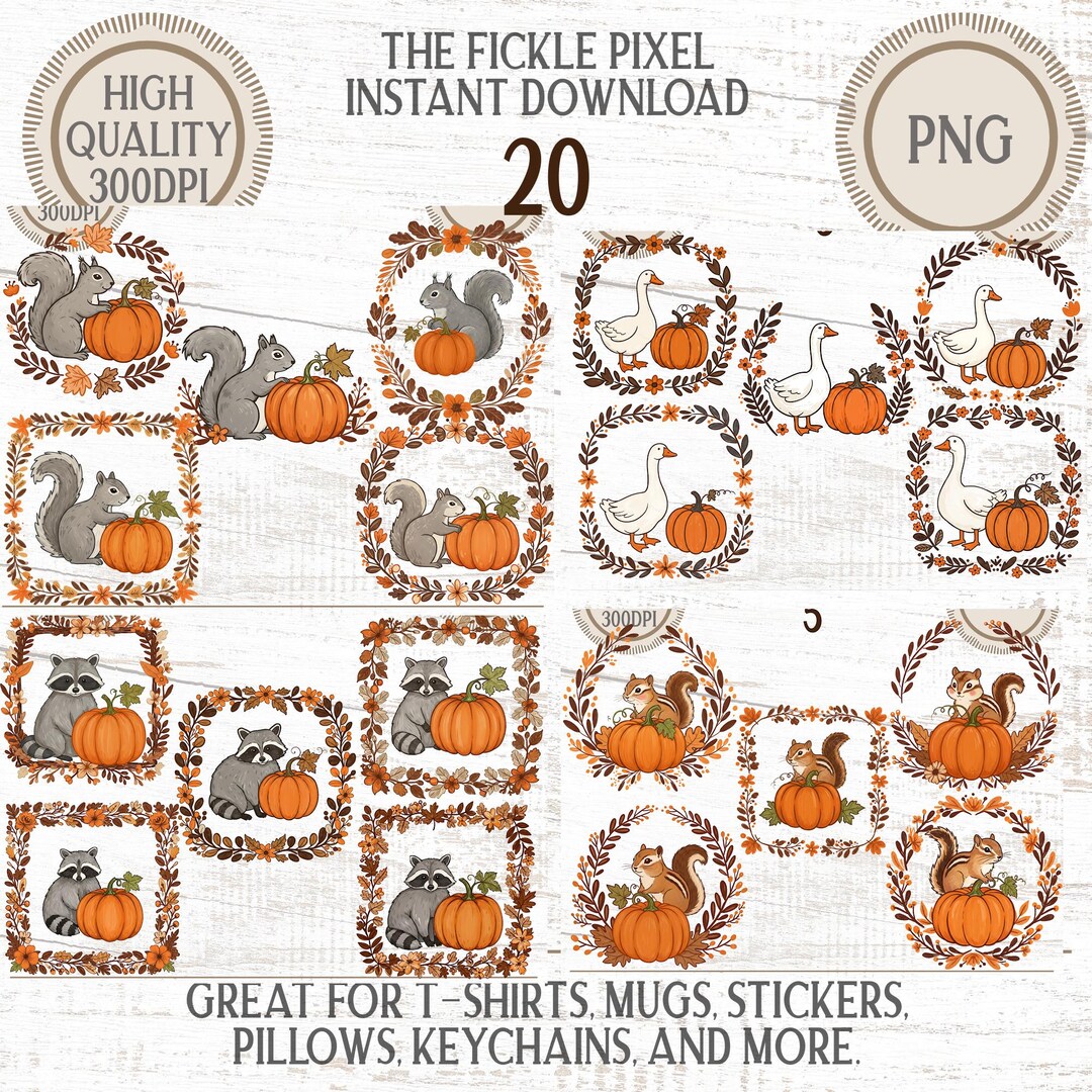 Fall Folk Art Animals PNG Clipart: Autumn Woodland Creatures (20 Piece ...