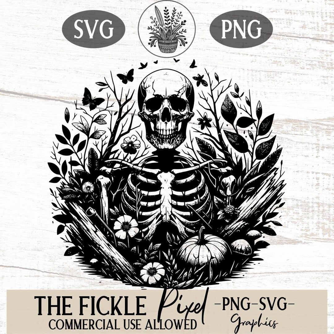 Fall Skeleton Greenery Pumpkin PNG SVG Graphic, Gothic Fall Clipart ...