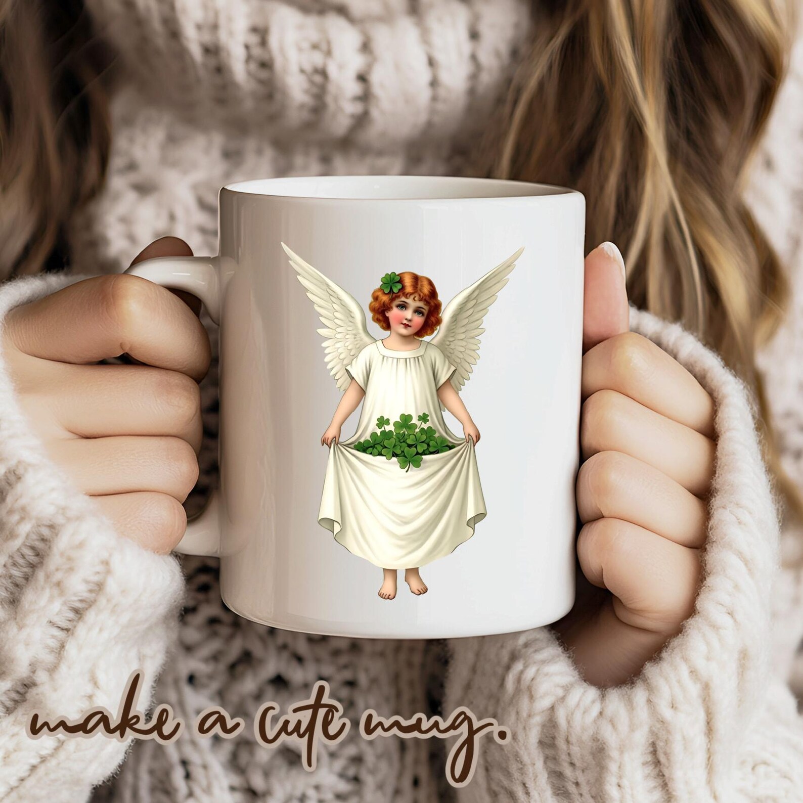 Vintage Shamrock Angel PNG, Irish St Patricks Day Clipart, Retro Lucky ...