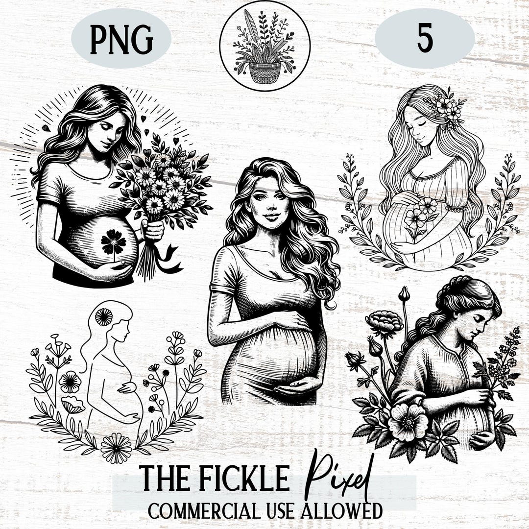 Pregnancy & Maternity PNG Designs Bundle, Silhouette Pregnant Mom to Be ...