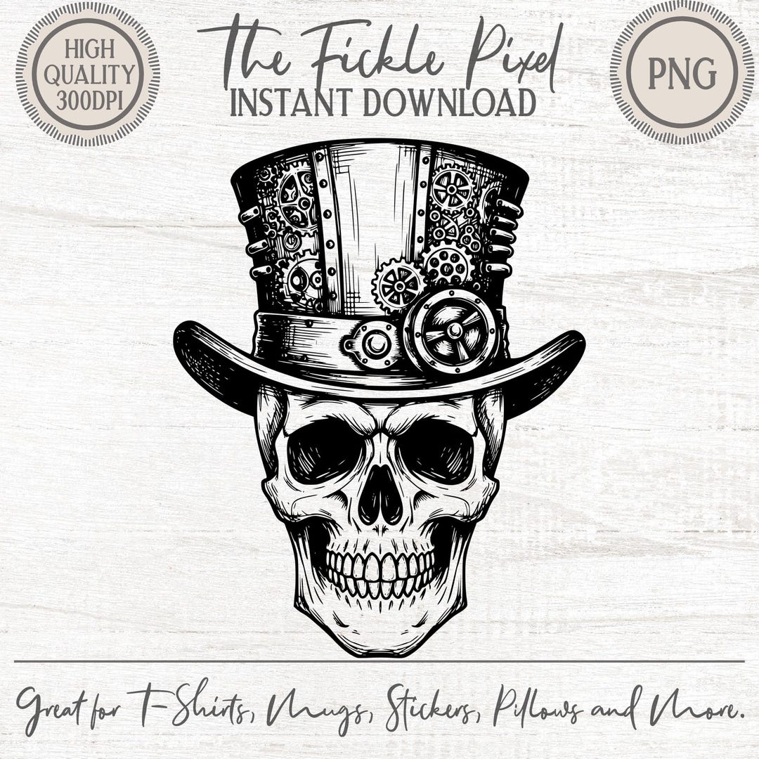 Steampunk Skull Top Hat PNG Clipart | Gothic Black & White Digital Art ...