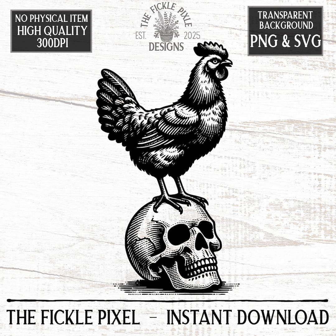 Funny Rooster on Skeleton Head PNG SVG | Vintage Tattoo Art Style ...