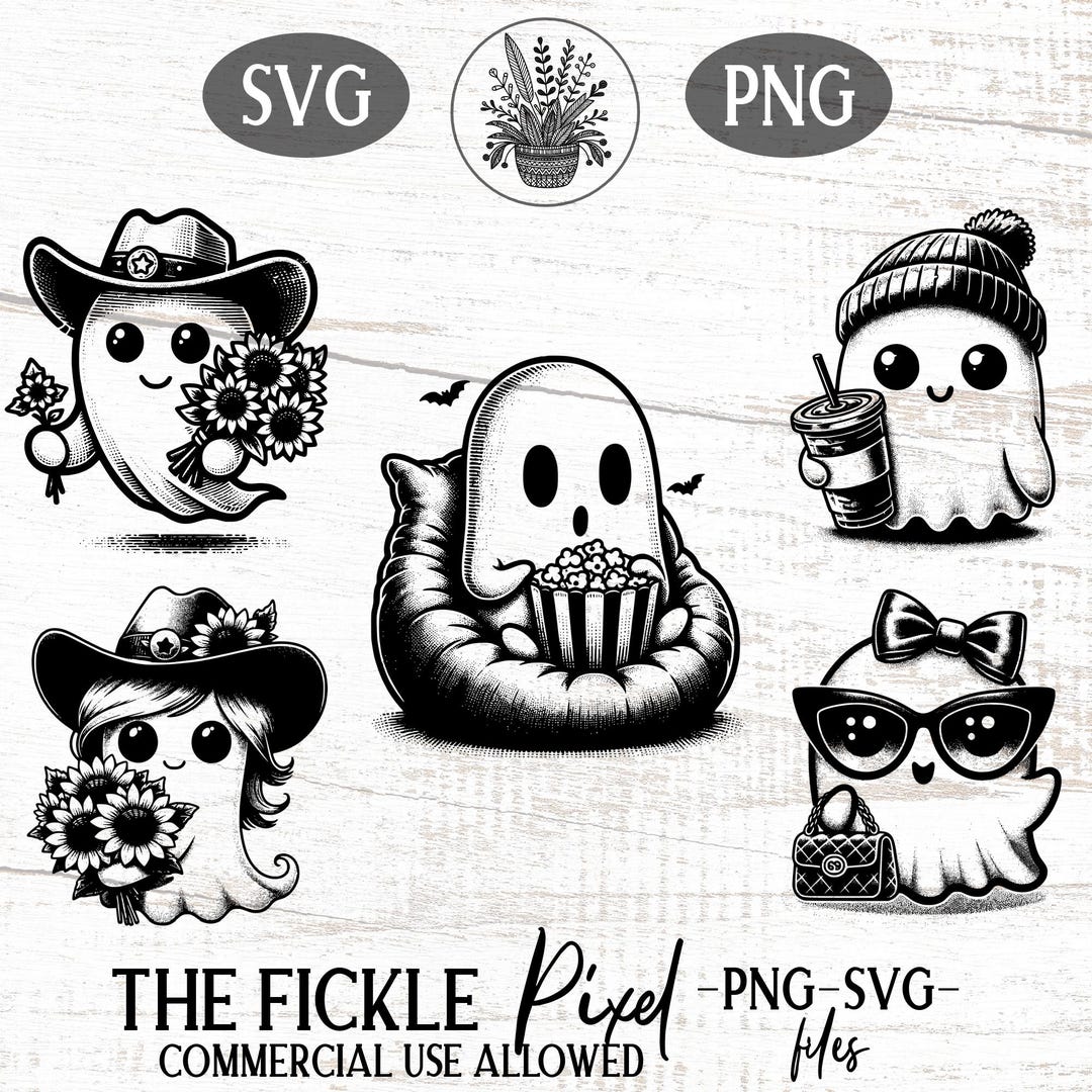 Ghost SVG Cute Ghost Clipart Bundle | Cowboy Hat Ghost, Sassy Ghosts ...