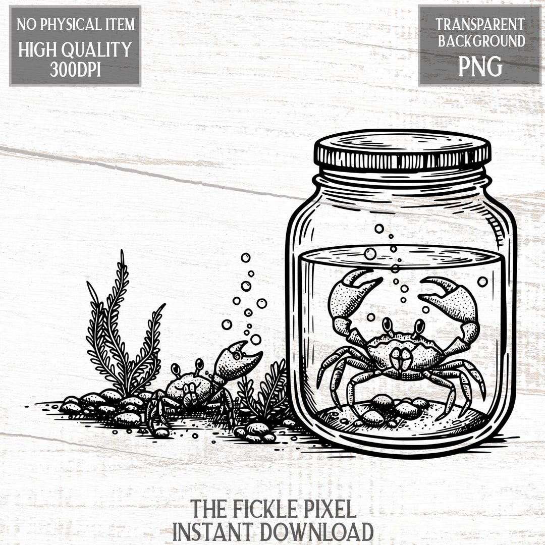 Cute Crabs Mason Jar Vintage Black Line Art Digital Download PNG SVG ...