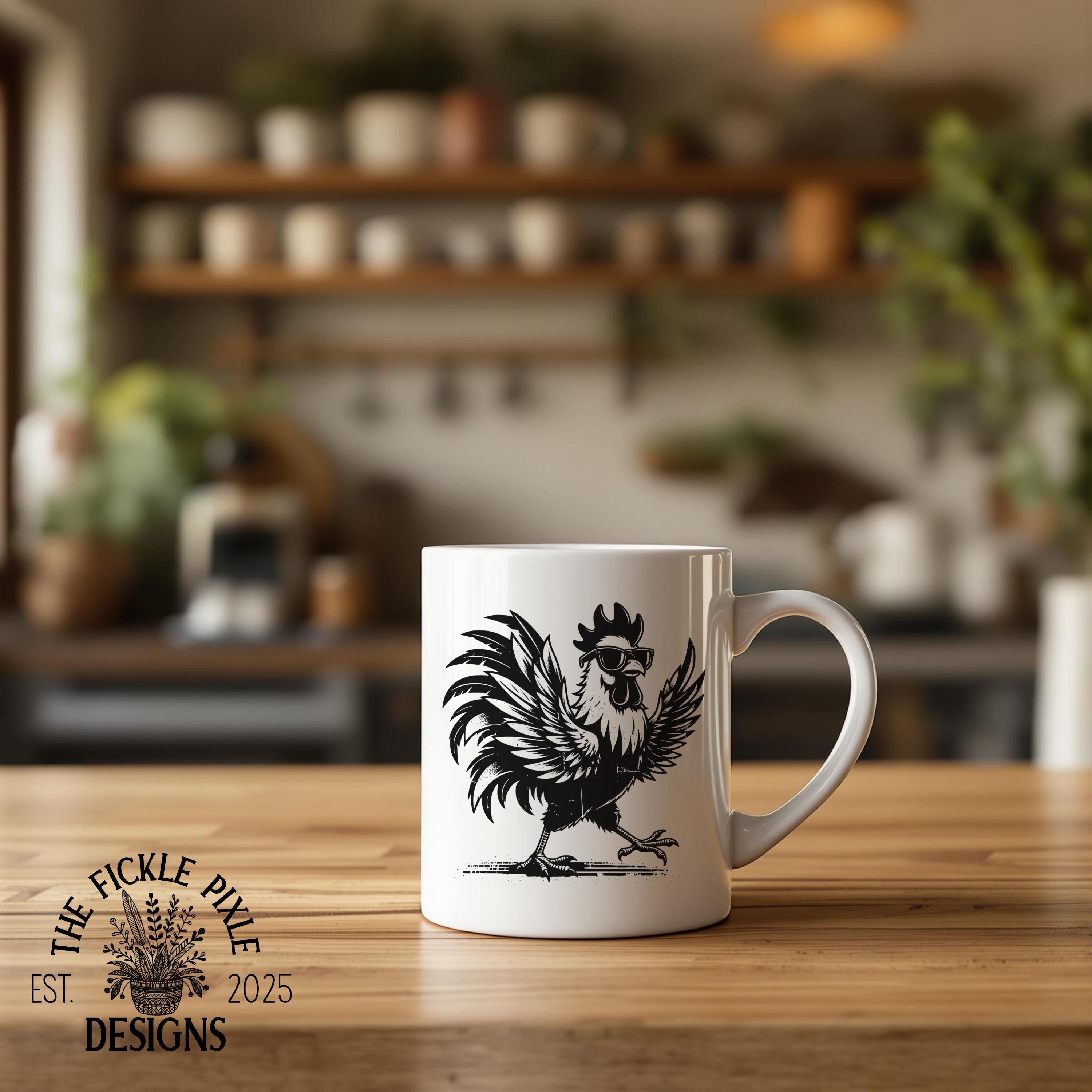 Cocky Rooster Clipart SVG PNG | Vintage Sketch Rooster With Sunglasses ...