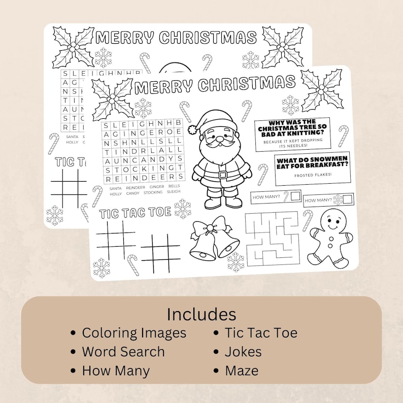 Christmas Kids Activity Mat • Holiday Coloring & Games (digital ...
