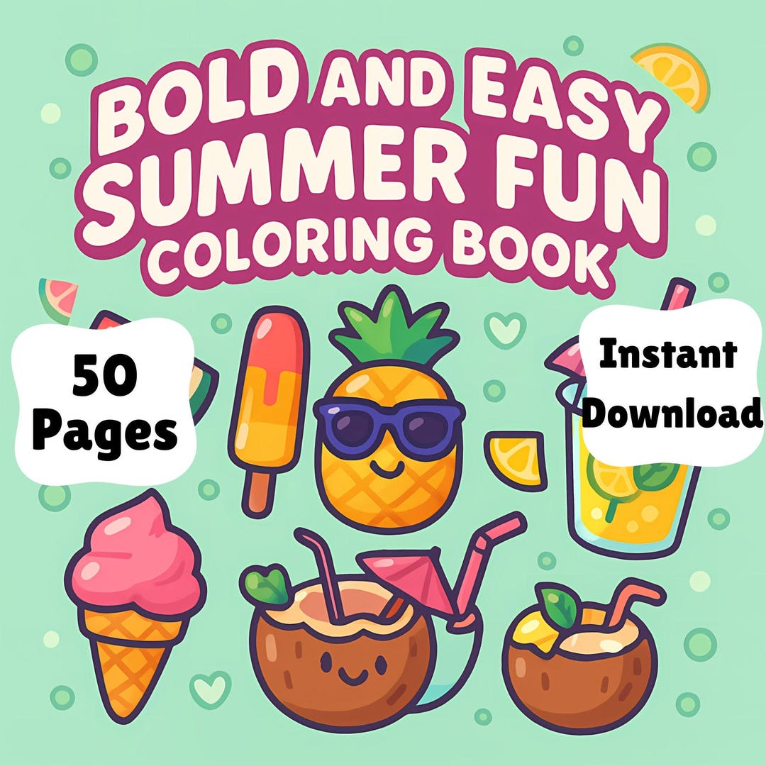 Bold and Easy Summer Coloring Book PDF – 50 Printable Beach, Ice Cream ...