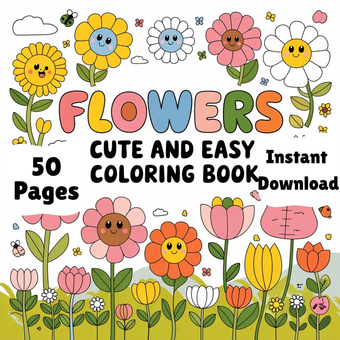 Printable Flower Coloring Book: 50 Botanical Line Art Pages (PDF ...