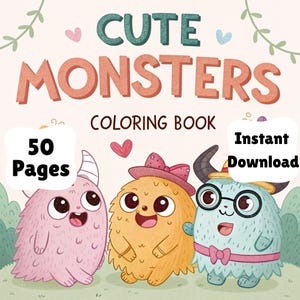 Printable Cute Monster Coloring Book | 50 Page Digital PDF | Fun Kids ...