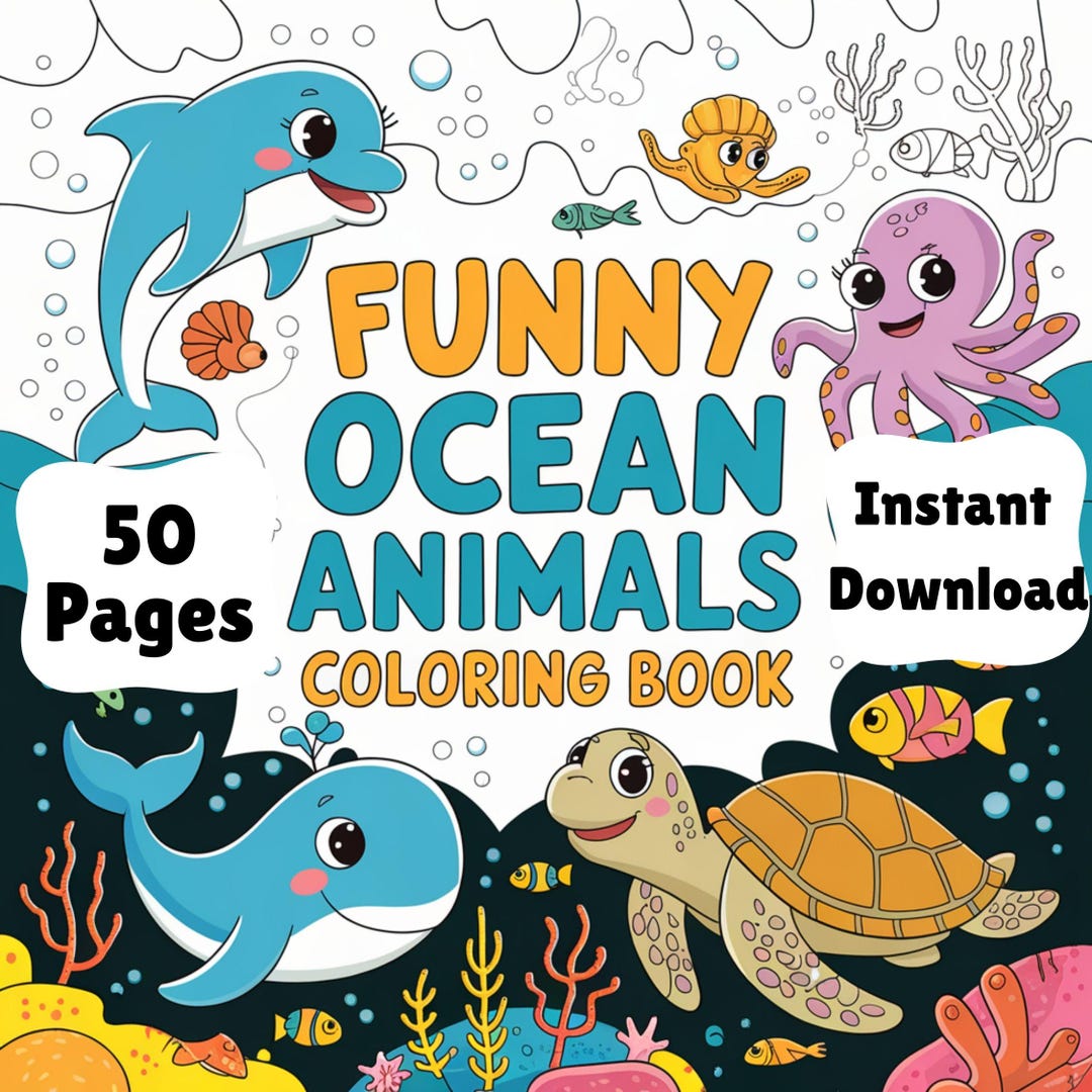 Funny Ocean Animal Coloring Book Printable, Silly Sea Creatures PDF ...