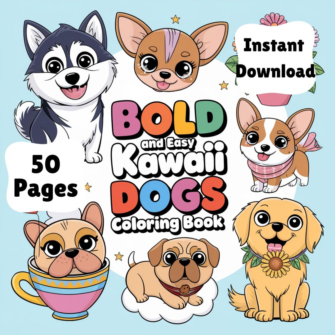 Kawaii Dog Coloring Book Printable, Cute Puppy Coloring Pages PDF ...