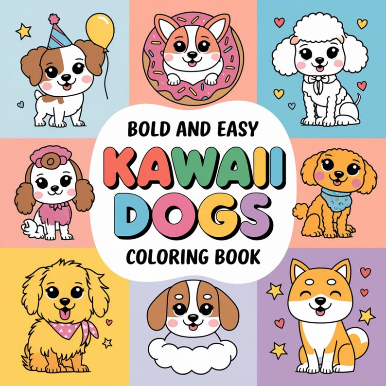 Kawaii Dog Coloring Book Printable, Cute Puppy Coloring Pages PDF ...