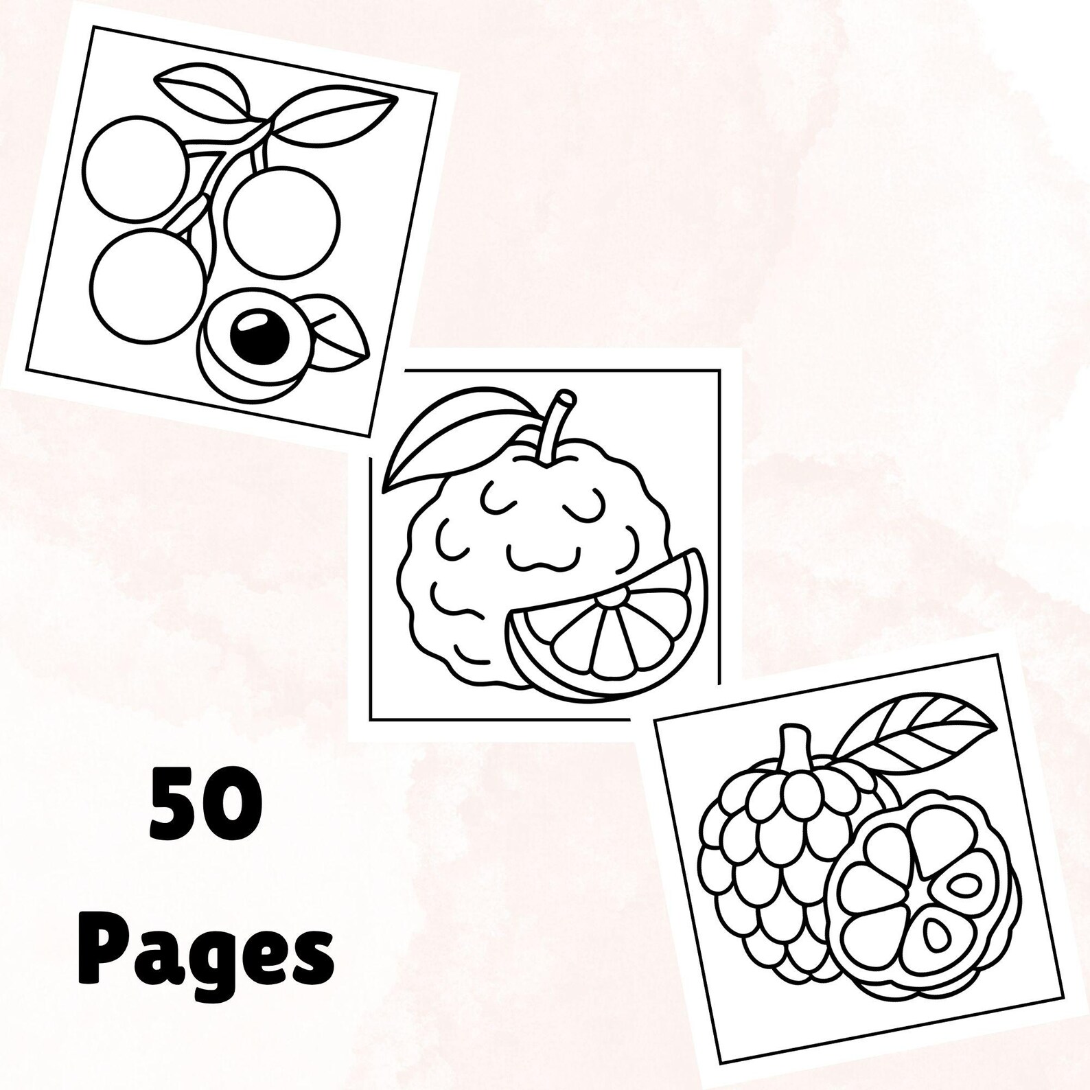 Fruit Coloring Book: 50 Fun Fruit Illustrations (digital Download PDF ...