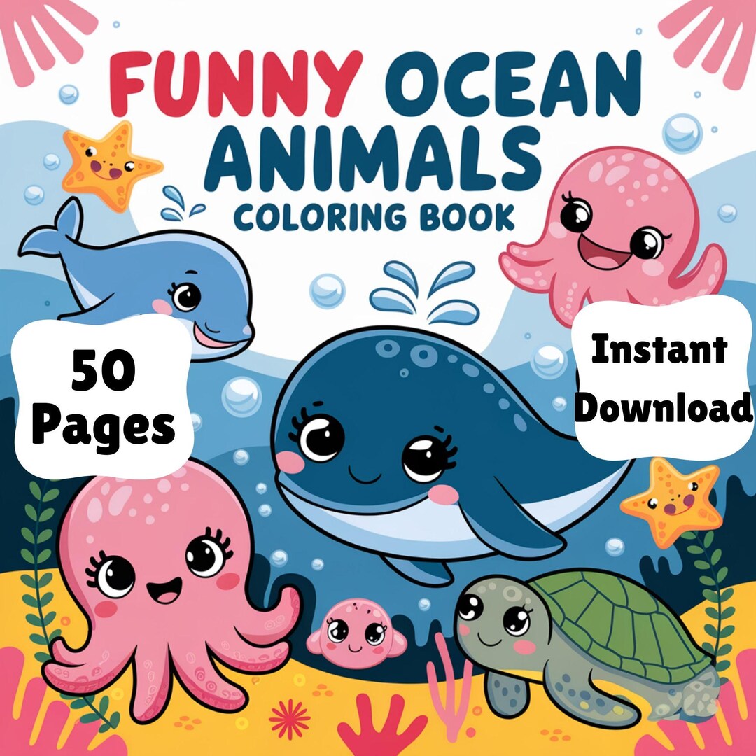 Funny Ocean Animal Coloring Book Printable, Silly Sea Creatures PDF ...