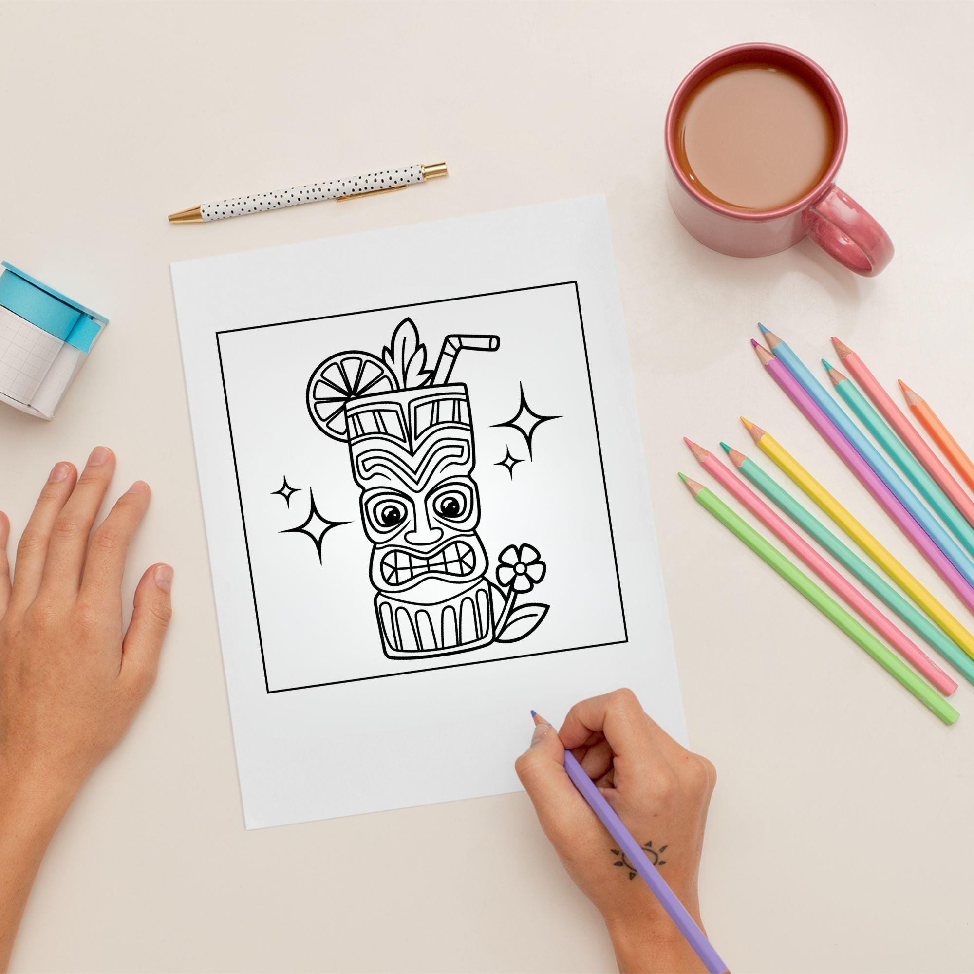 Retro Summer Coloring Book for Adults & Kids, 80s 90s Vintage Beach ...