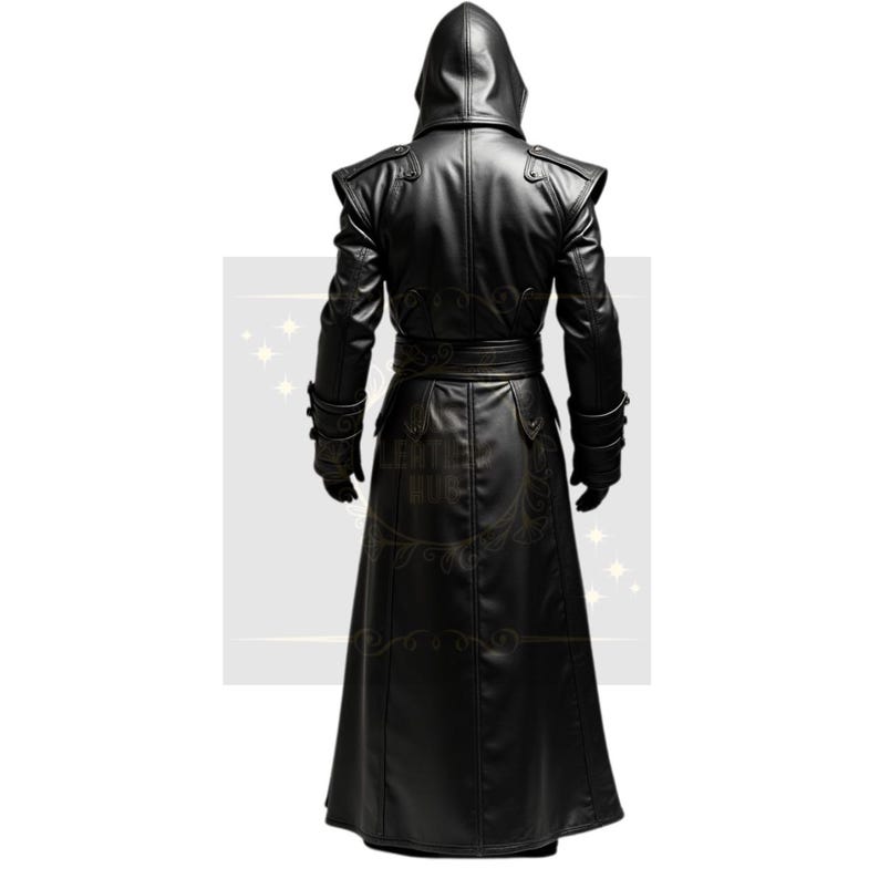Handcrafted Gothic Leather Hooded Trench Coat: Steampunk Cosplay Cloak ...
