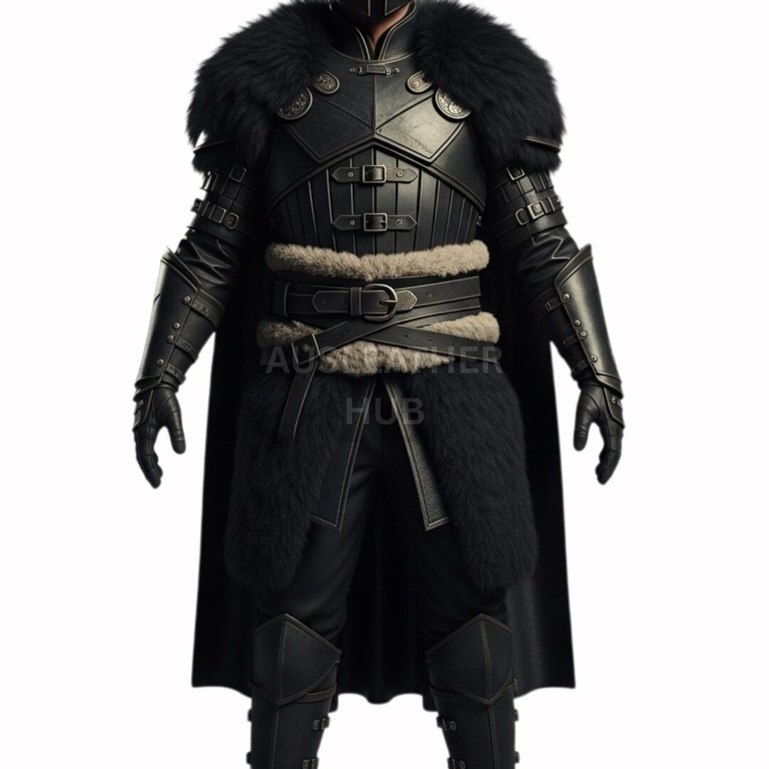 Black Leather Warrior Costume – Handmade Medieval Armor Set With Fur ...