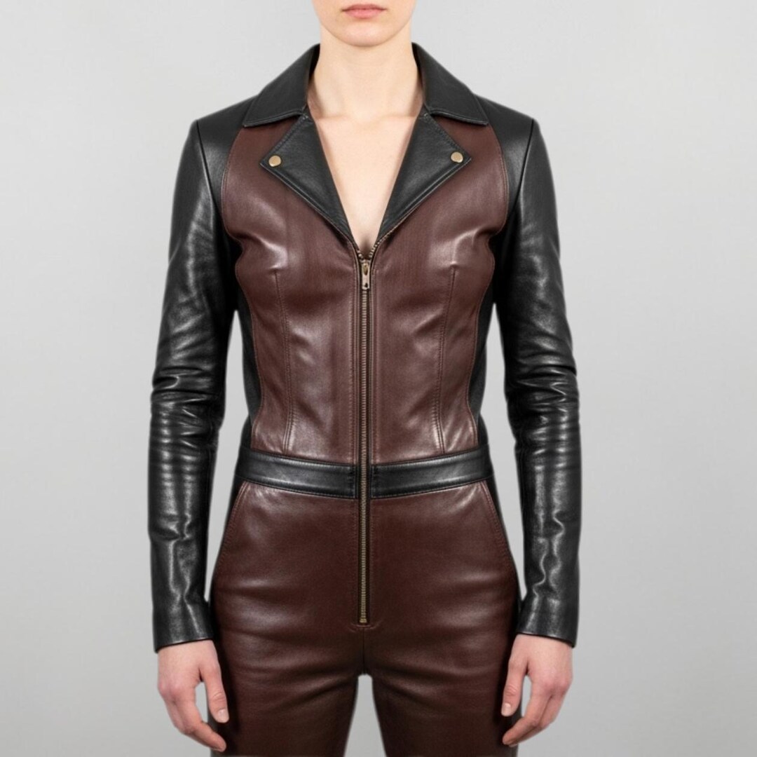 Two-tone Genuine Leather Jacket & Pants Set – Fashion Wear - Etsy