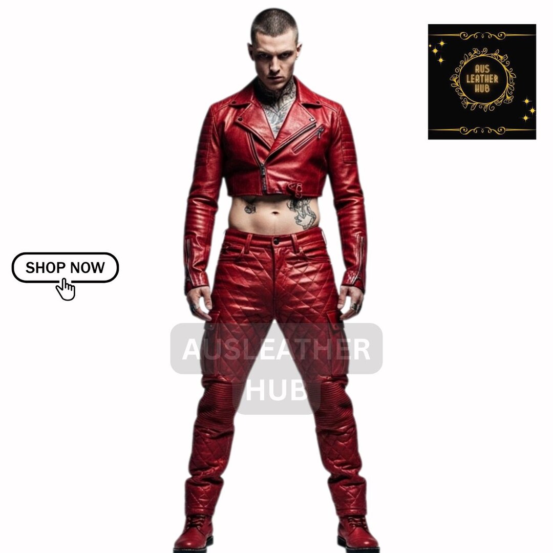 Slim Fit Red Quilted Leather Jacket and Pants Set- Stylish Red Leather ...