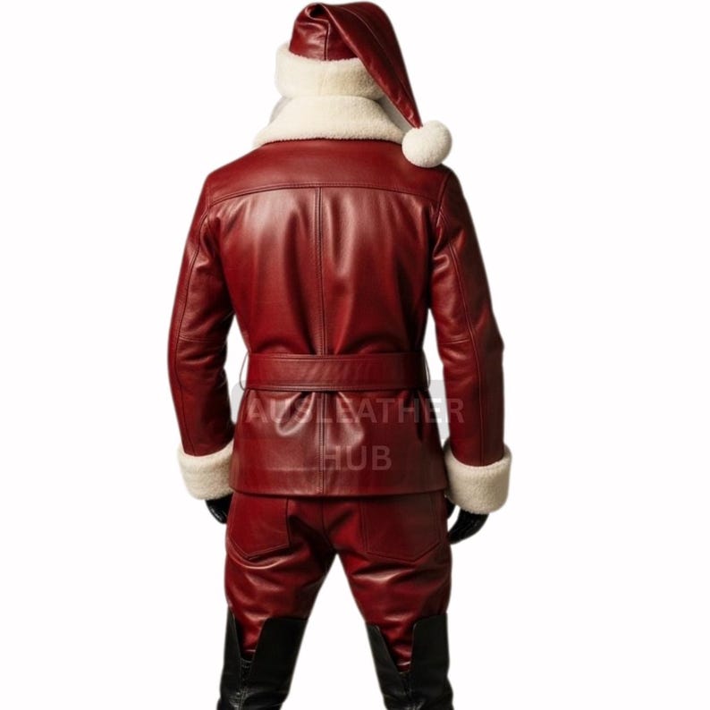 Luxury Red Leather Santa Claus Outfit With Fur Trim- Christmas Santa ...