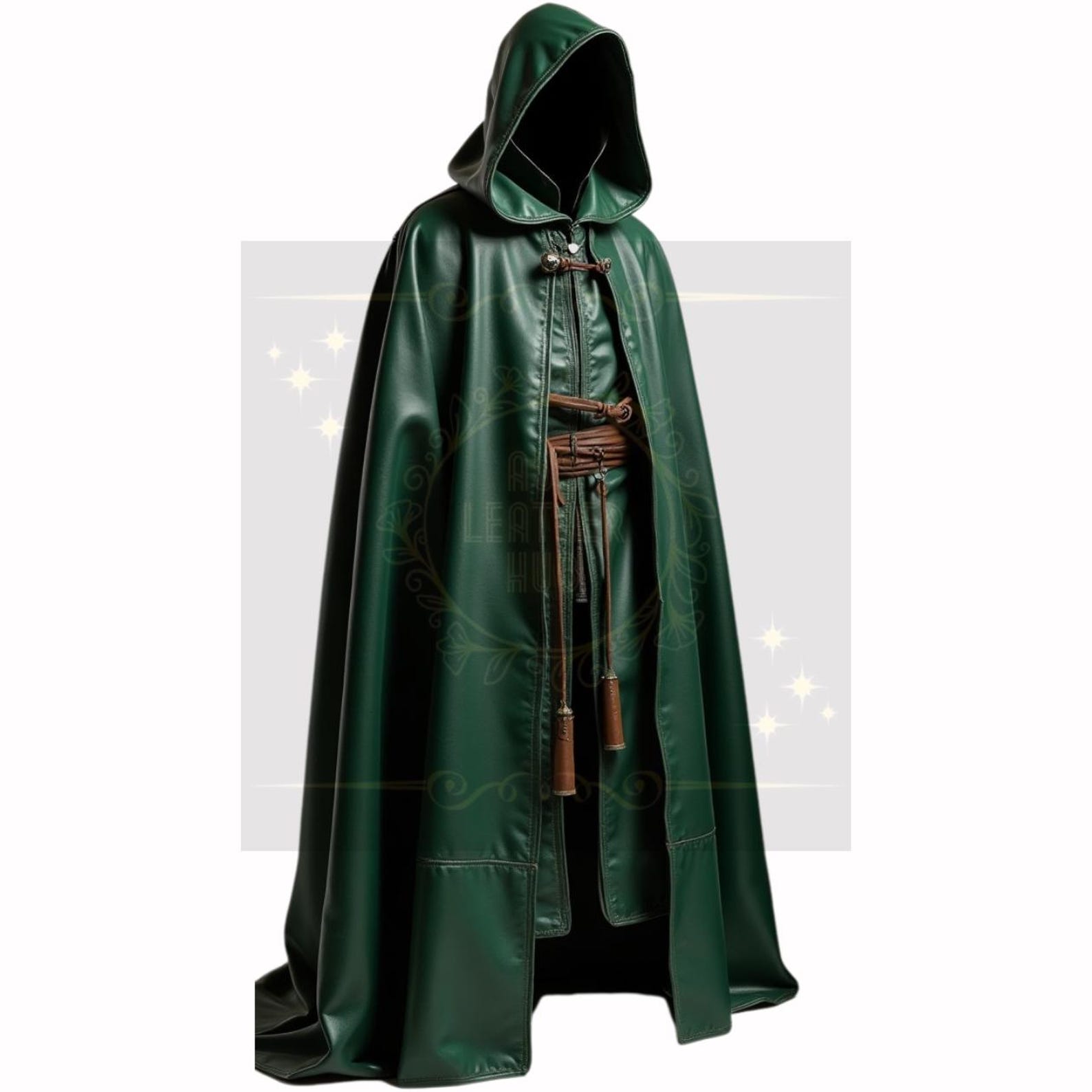 Handcrafted Green Leather Hooded Cloak: Gothic Medieval Cosplay - Etsy