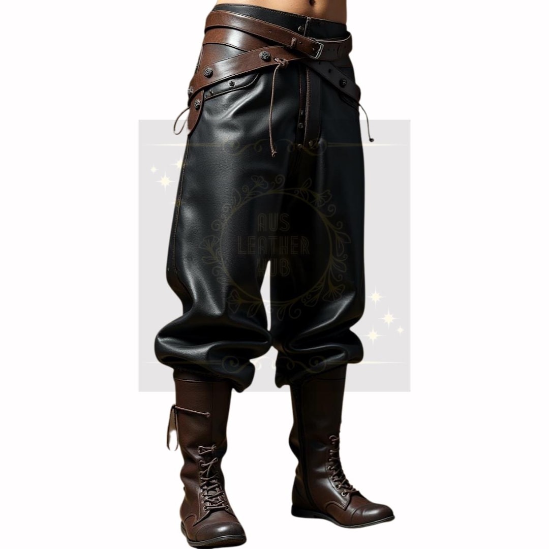 Medieval Black Leather Pants: Steampunk Cosplay With Brown Straps - Etsy
