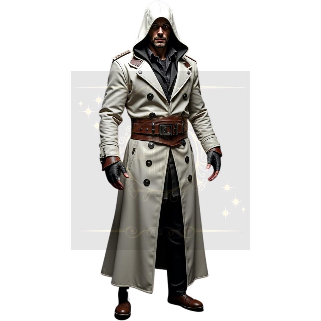 Handcrafted Assassin-inspired Hooded Trench Coat: White Cosplay Costume ...