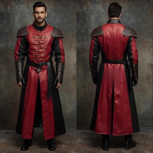 Genuine Leather Fantasy Warrior Coat – Red & Black Regal Armor Style - Etsy
