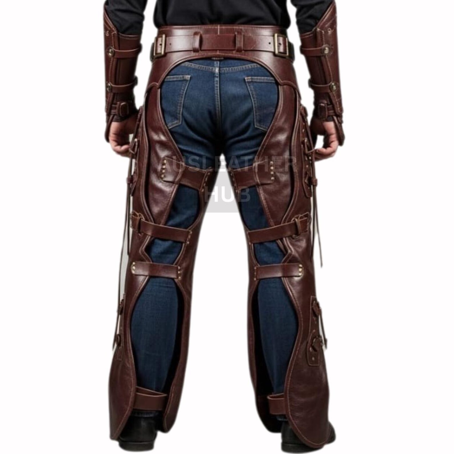 Rodeo Leather Chaps With Gloves Set: Western Motorcycle Riding Outfit ...