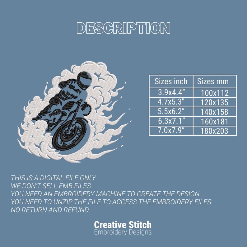 Motorcycle Machine Embroidery Design: Biker Chopper Pattern (digital ...