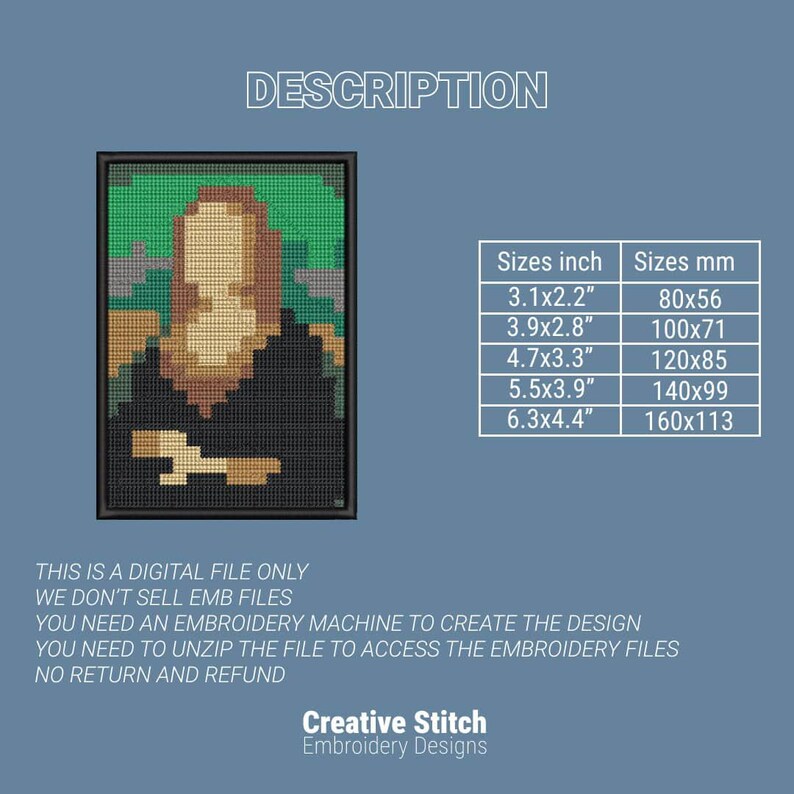 Leonardo Da Vinci Mona Lisa Cross Stitch Machine Embroidery Design ...