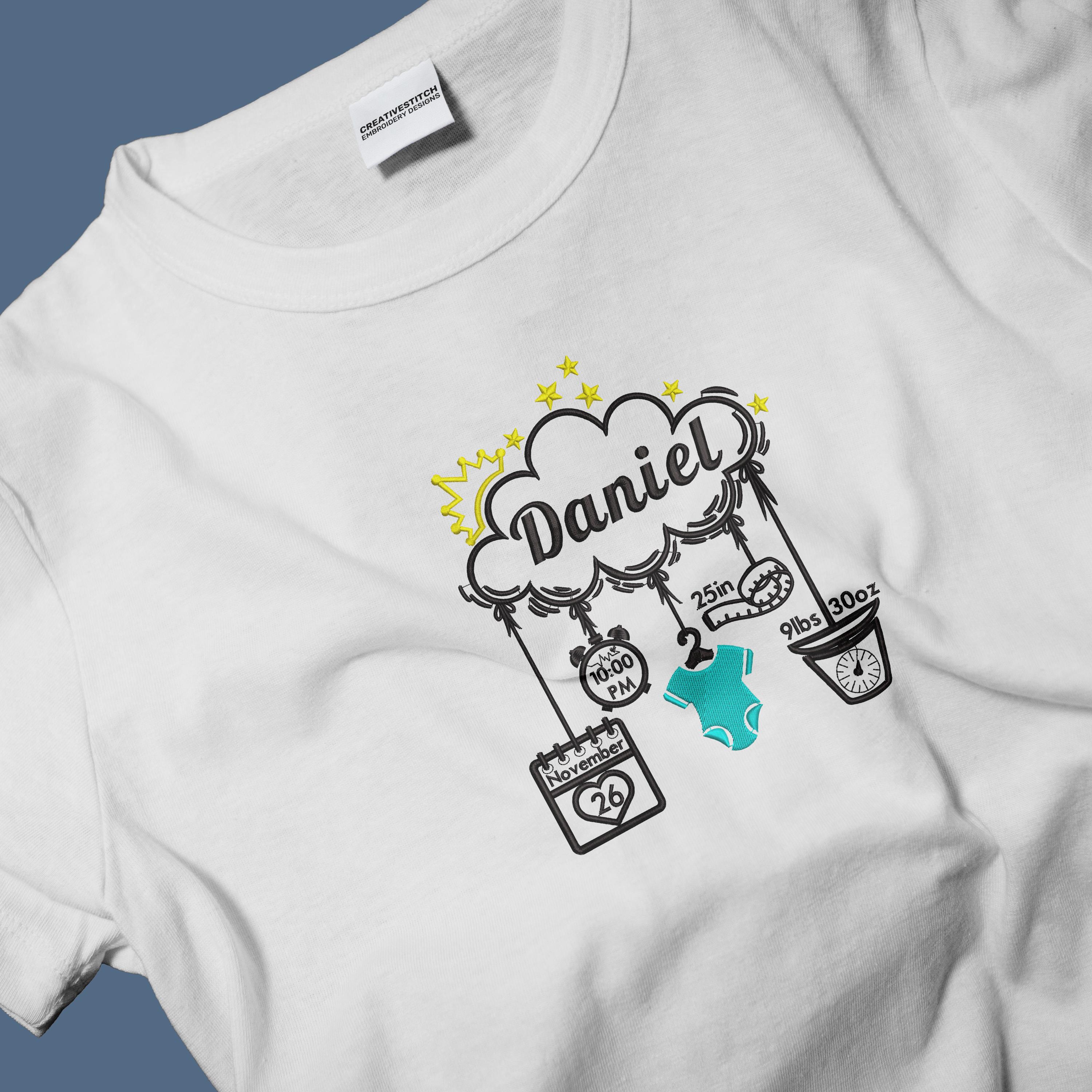 Baby Boy Birthday Stats Embroidery Design, Cubbies Embroidery, Birth ...