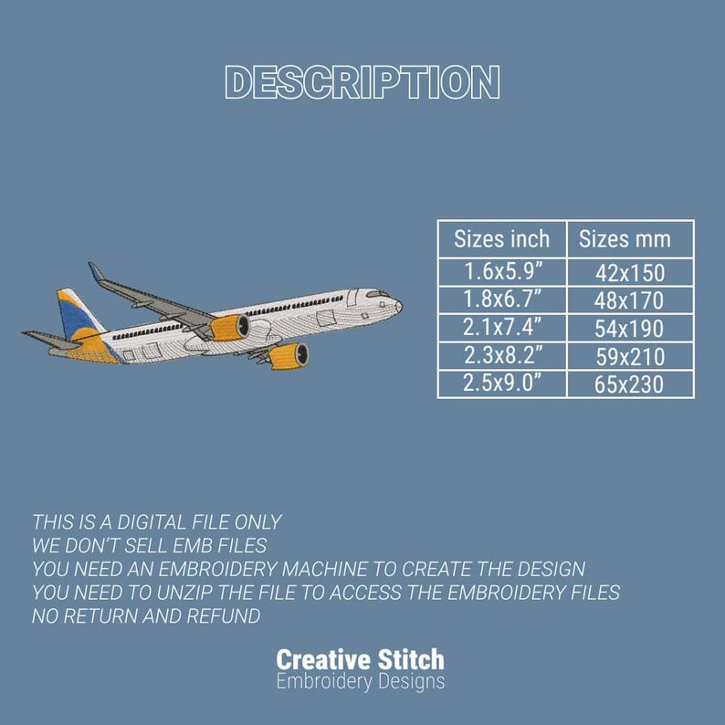 Airplane Machine Embroidery Design File, Aircraft A320, Plane, Aviation ...