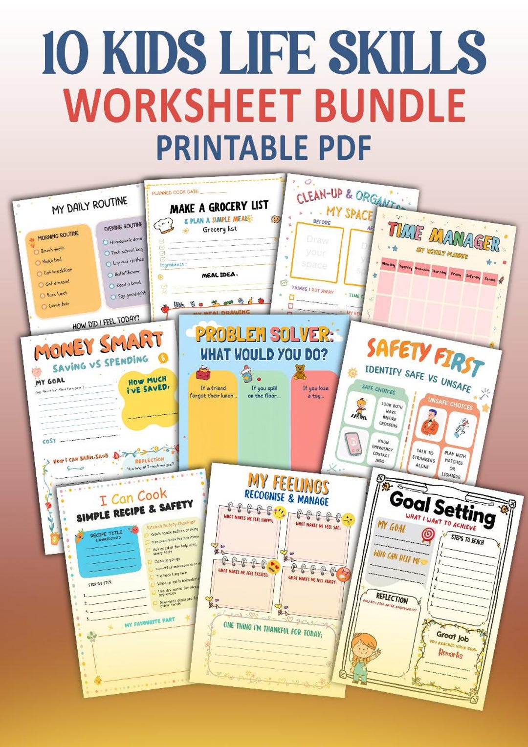 10 Kids Life Skills Worksheets Bundle | Editable Canva Templates ...